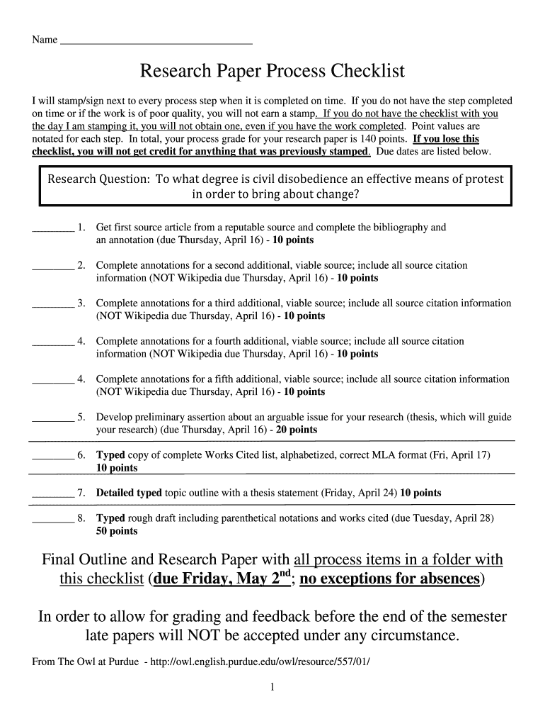 Fillable Online Research Paper Process Checklist Fax Email Print ...