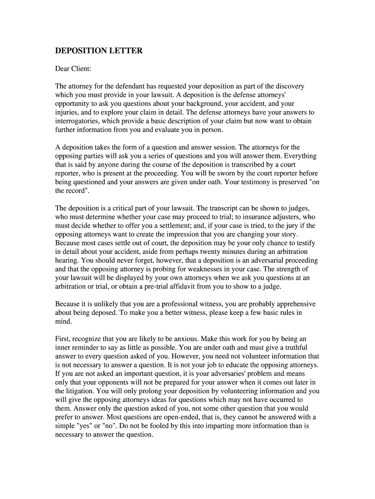Fillable Online DEPOSITION LETTER Fax Email Print - pdfFiller