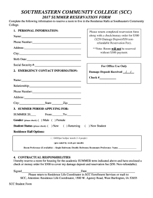Fillable Online southeastern community college (scc) 2017 summer ...