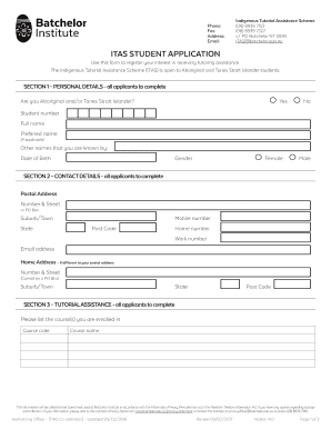 Fillable Online itas student application - Batchelor Institute Fax ...