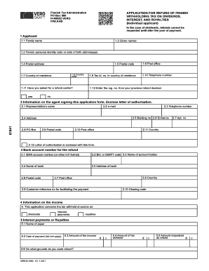 Fillable Online Application for refund of Finnish withholding tax on ...