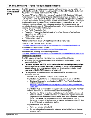 Fillable Online TJX US Divisions - Food Product Requirements - TJX ...