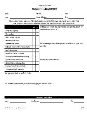 Fillable Online SI Leader PEER Observation Form Fax Email Print - pdfFiller