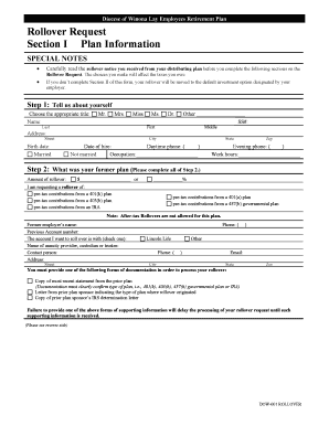 Fillable Online dow Rollover Form - Diocese of Winona Fax Email Print ...