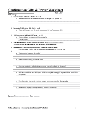 Fillable Online Confirmation Gifts & Prayer Worksheet Fax Email Print ...