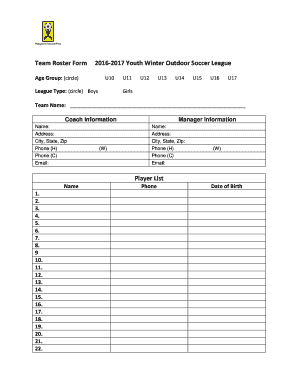 Fillable Online Team Roster Form Winter 2005-2006 Fax Email Print ...