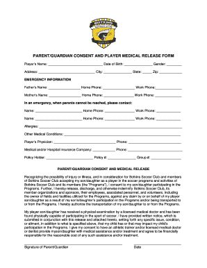 Fillable Online PARENT/GUARDIAN CONSENT AND PLAYER Fax Email Print ...