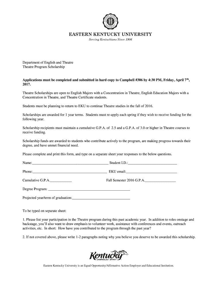 Fillable Online EKU Theatre Department Of English And Theatre Eastern ...