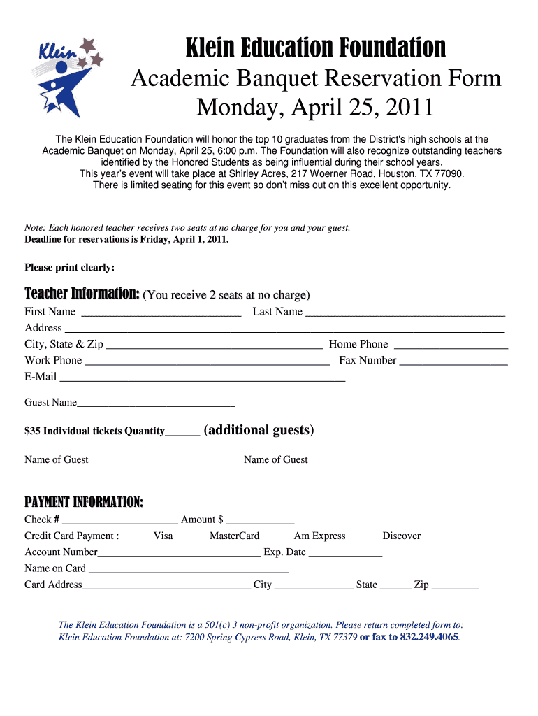 Fillable Online Klein Education Foundation - Klein ISD Fax Email Print - pdfFiller