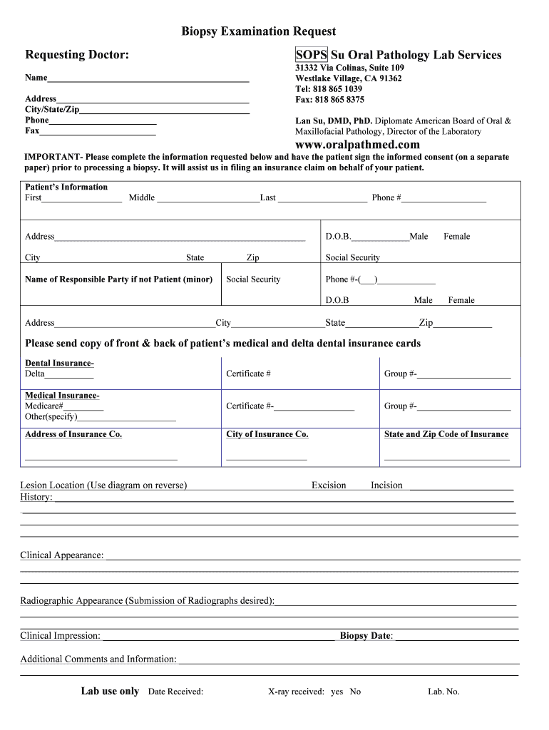 Fillable Online Biopsy Examination Request form - Oral Pathology, Oral ...