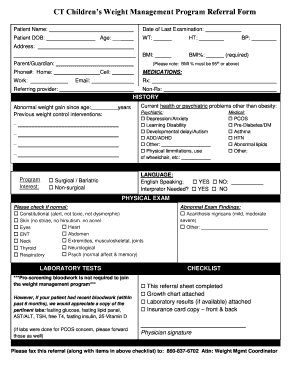 Fillable Online Weight Management Program Referral Form - Connecticut ...