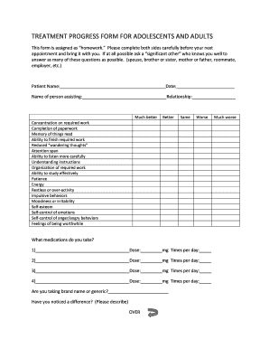 Fillable Online treatment progress form for adolescents and adults ...