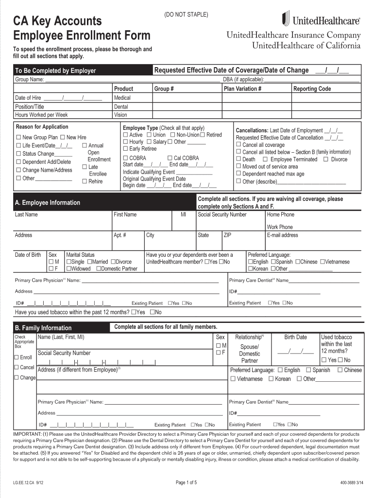 Fillable Online CA Key Accounts Employee Enrollment Form - vcpfa Fax ...