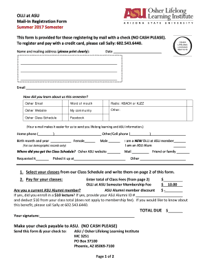 Fillable Online OLLI at ASU Mail-In Registration Form Summer 2017 ...