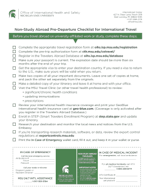 Fillable Online Non-Education Abroad Pre-Departure Checklist for ...