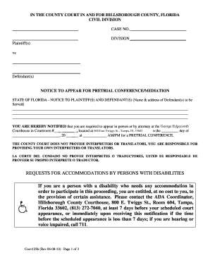 Fillable Online NOTICE TO APPEAR FOR PRETRIAL CONFERENCE/MEDIATION Fax ...