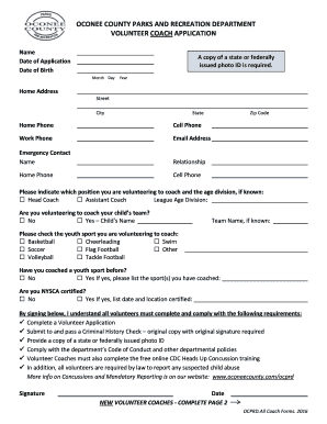 Fillable Online Volunteer Coach Forms - Oconee County Fax Email Print ...