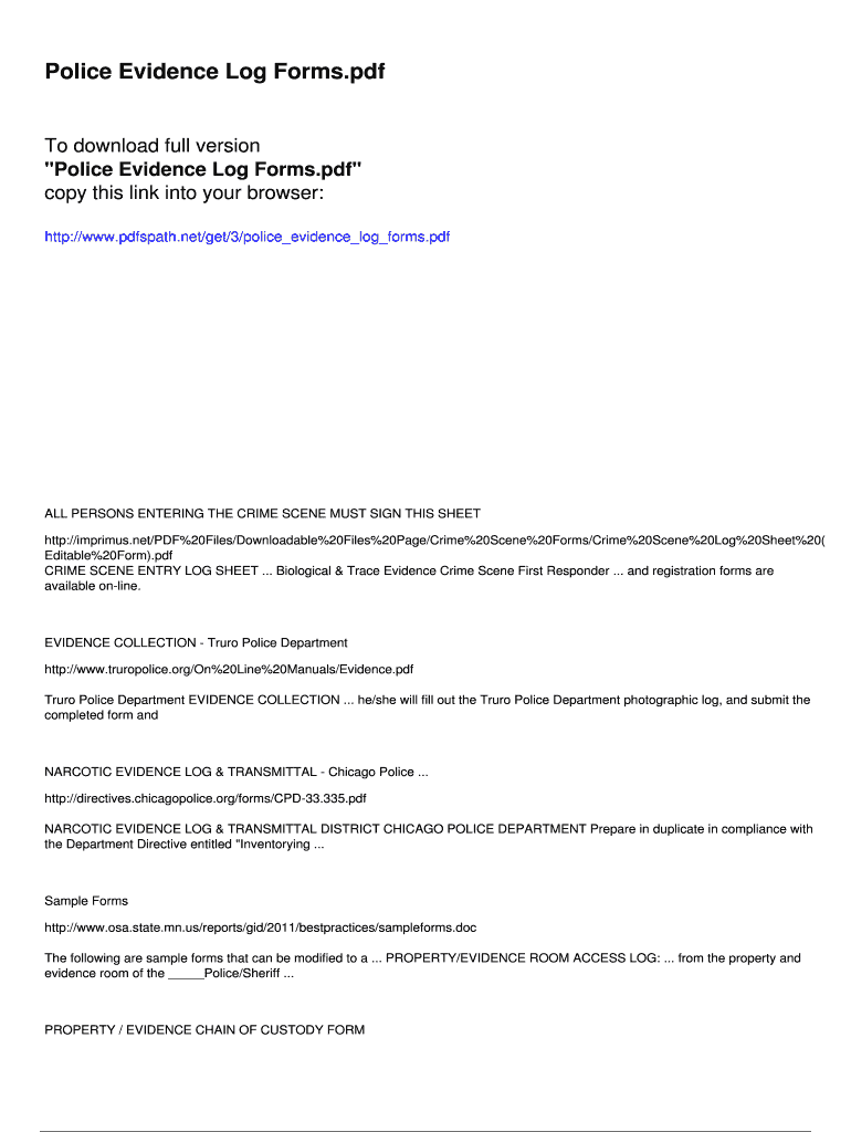 Fillable Online Police Evidence Log Forms - Pdfslibforyou.com Fax Email ...