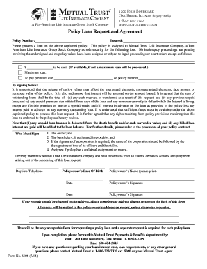 Fillable Online Policy Loan Request and Agreement - Mutual Trust Life ...