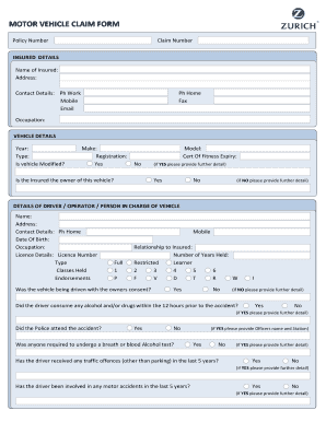 Fillable Online Zuirch Motor Vehicle Claim Form.docx Fax Email Print ...