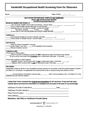 Vanderbilt Occupational Health Screening Form For Observers - Fill ...