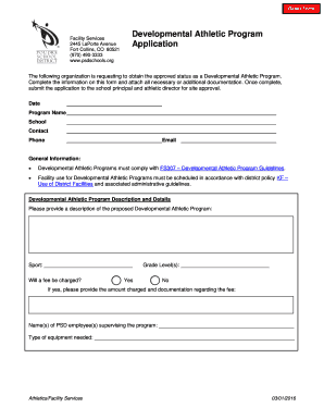 Fillable Online Developmental Athletic Program Application - Poudre ...