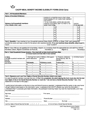Fillable Online CACFP MEAL BENEFIT INCOME ELIGIBILITY FORM Fax Email ...