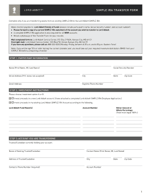 Fillable Online simple ira transfer form - Lord Abbett Fax Email Print - pdfFiller