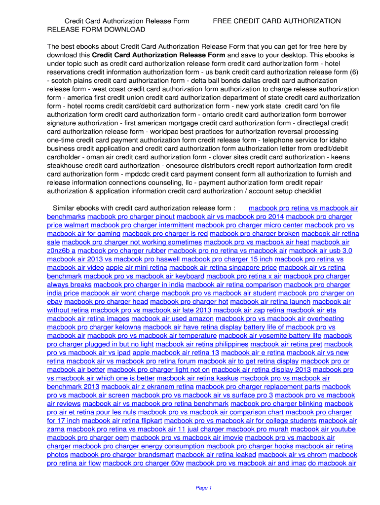 Fillable Online Credit Card Authorization Release Form. Credit Card ...