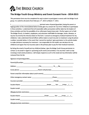 Fillable Online The Bridge Youth Group Ministry and Event Consent Form ...