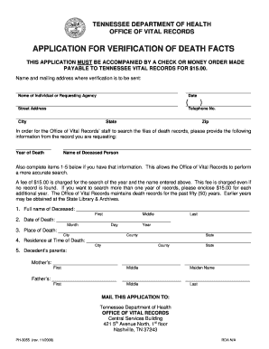 Fillable Online APPLICATION FOR VERIFICATION OF DEATH FACTS Fax Email ...