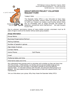 Fillable Online rvspca RVSPCA Group Service Project Request Form Fax Email Print - pdfFiller