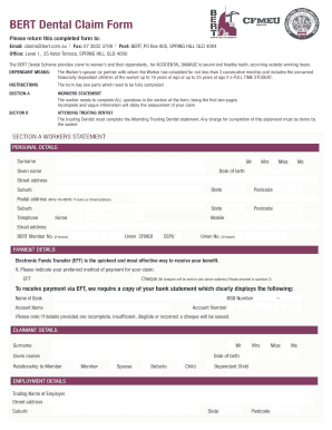 Fillable Online BERT Dental Claim Form Fax Email Print - pdfFiller