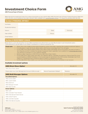 Fillable Online Investment Choice Form - AMG Super Fax Email Print ...