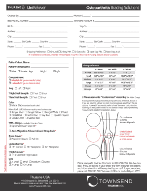 Fillable Online UniReliever Osteoarthritis BracingSolutions - Townsend ...
