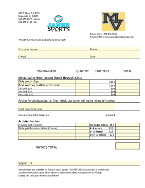 Fillable Online Letterman Jacket Order Form - Metea Valley Athletic ...