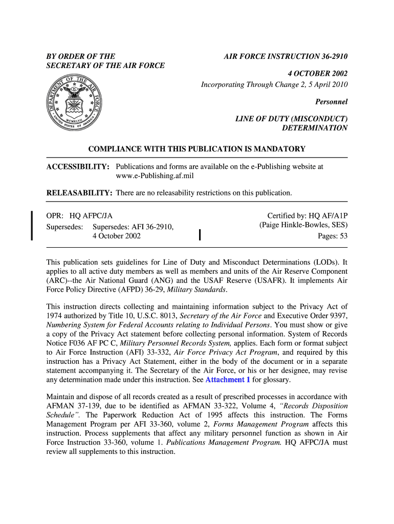 Fillable Online LINE OF DUTY (MISCONDUCT) DETERMINATION. 36 Fax Email ...