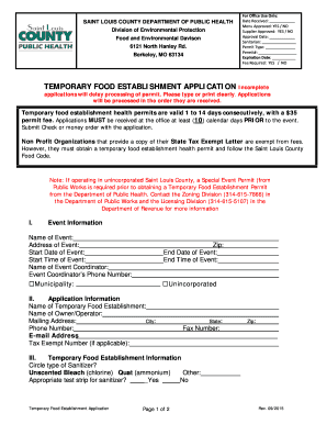 Fillable Online TEMPORARY FOOD ESTABLISHMENT APPLICATION Incomplete Fax ...
