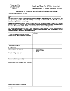 Fillable Online Dog breeding establishment application form. Dog breeding Fax Email Print ...
