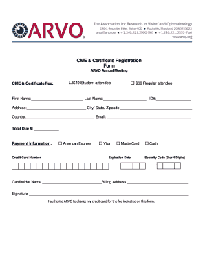 Fillable Online CME & Certificate Registration Form - ARVO Fax Email ...