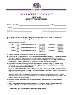 Fillable Online faculty contract - ASA College Fax Email Print - pdfFiller