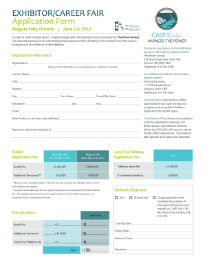 Fillable Online EXHIBITOR/CAREER FAIR Application Form - Canadian ...