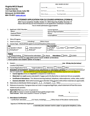 Fillable Online Virginia MCLE Board ATTORNEY APPLICATION FOR CLE ...