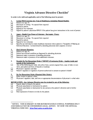 Fillable Online Virginia Advance Directive Checklist1 Fax Email Print ...