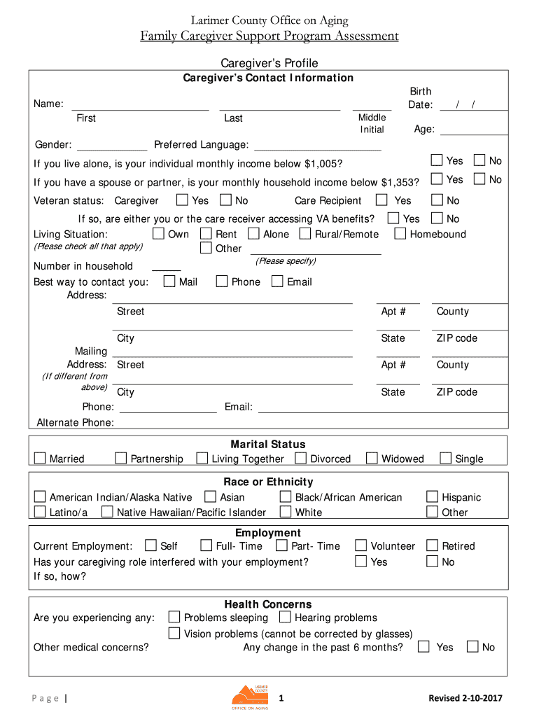 Fillable Online Family Caregiver Support Program Assessment - Larimer ...