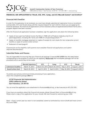 Fillable Online Financial Aid Checklist Submittal Dates and Process ...