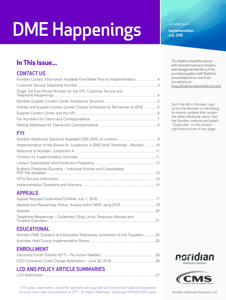 Fillable Online DME Happenings - Noridian Fax Email Print - pdfFiller