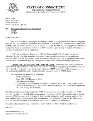 Fillable Online Sample Fingerprint Provider Notification Letter ...