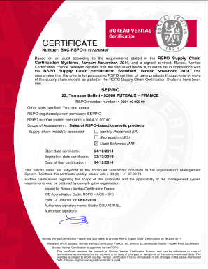 Fillable Online SEPPIC Certificate - RSPO Fax Email Print - pdfFiller
