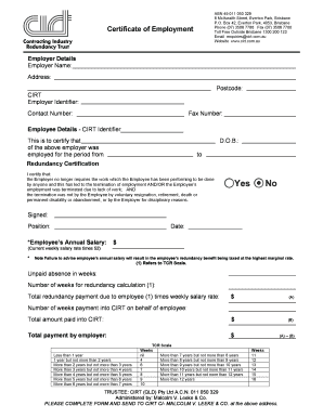Fillable Online Certificate of Employment - CIRT Fax Email Print ...